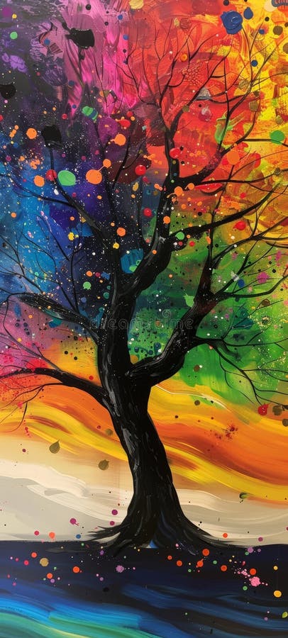 Tree of Life Bursting with Vibrant Colors Stock Illustration ...