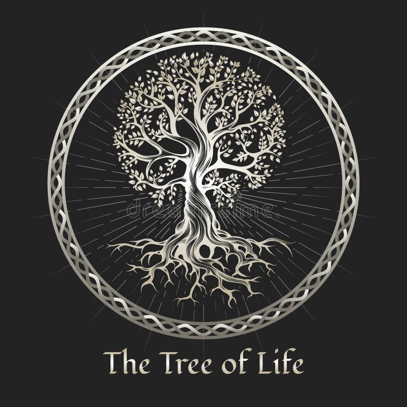 The Tree of Life in a Circle Frame Esoteric Emblem on Black Background ...