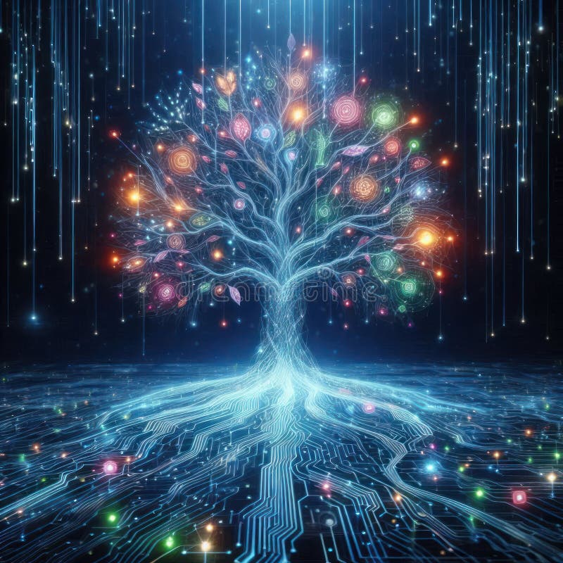A Tree of Life with Digital Roots and Glowing Branches. Stock Photo ...