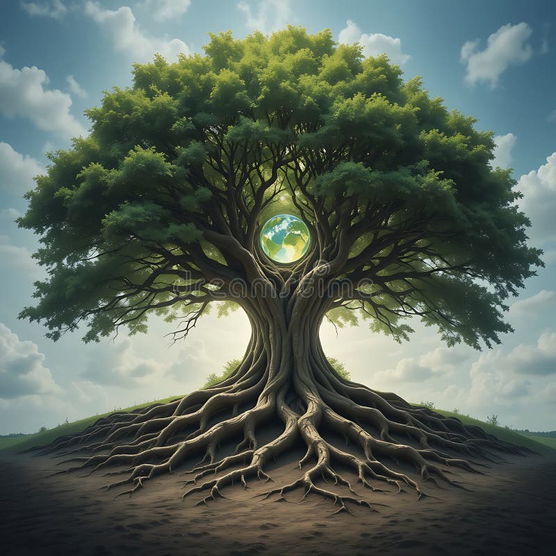 Tree of Life with Earth Sphere Symbolizing Environmental Conservation ...