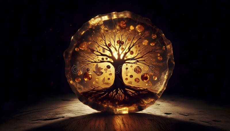 Tree of Life Etched into a Slab of Raw Amber, Ai Created Image Stock ...
