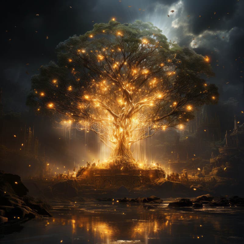 Tree of Life in Fantasy Style with Low and Light Beam Over Stock ...