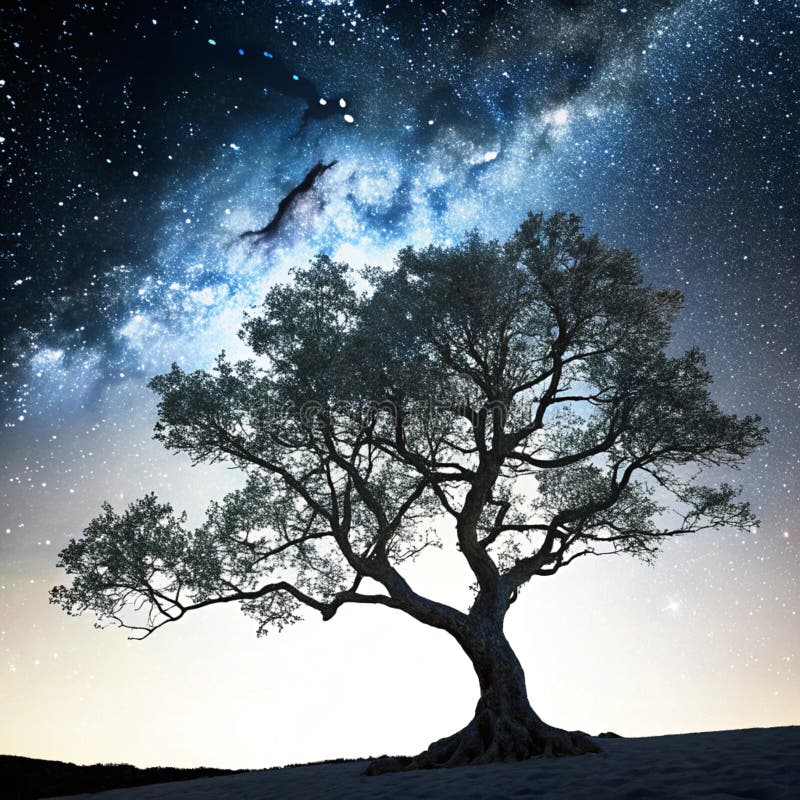 Tree of Life in Front of Night Sky Cosmos Stock Illustration ...