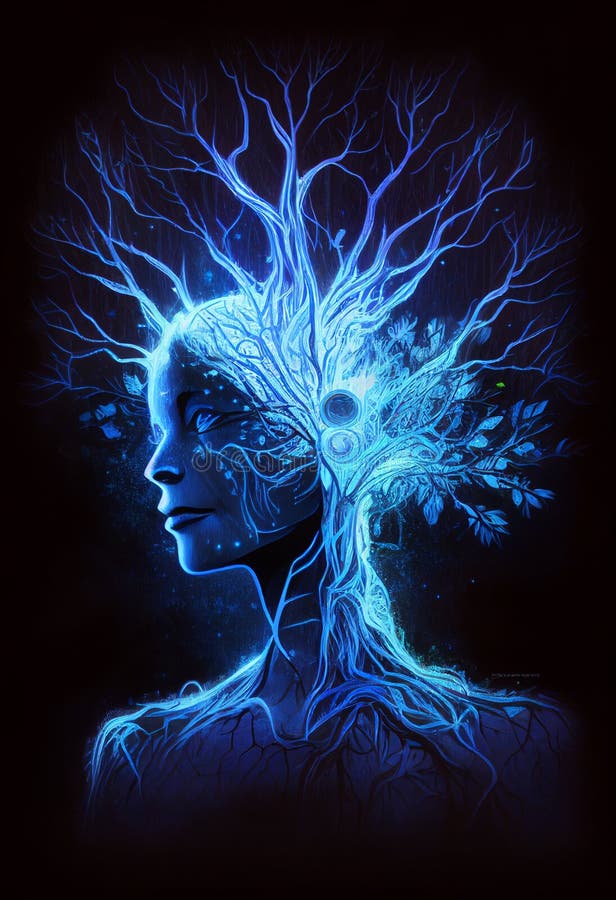 Tree of Life with Glowing Highlights and Reflections Against the Night ...