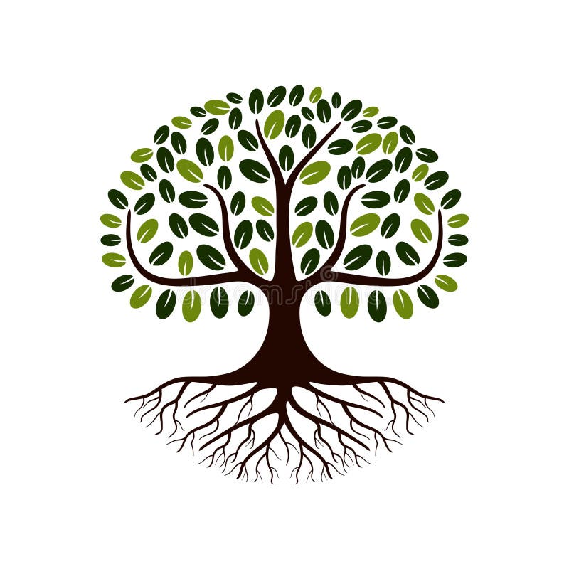 Tree of Life Logo with Roots and Leaves, Symbolic Nature Design, Tree ...