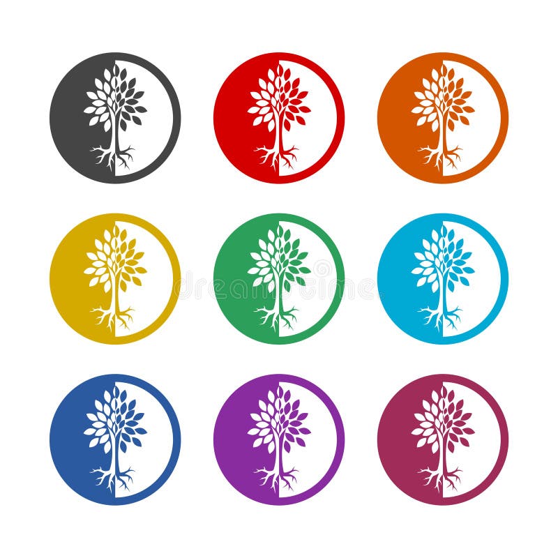Tree of Life Logo in a Round Frame, Color Set Stock Vector ...