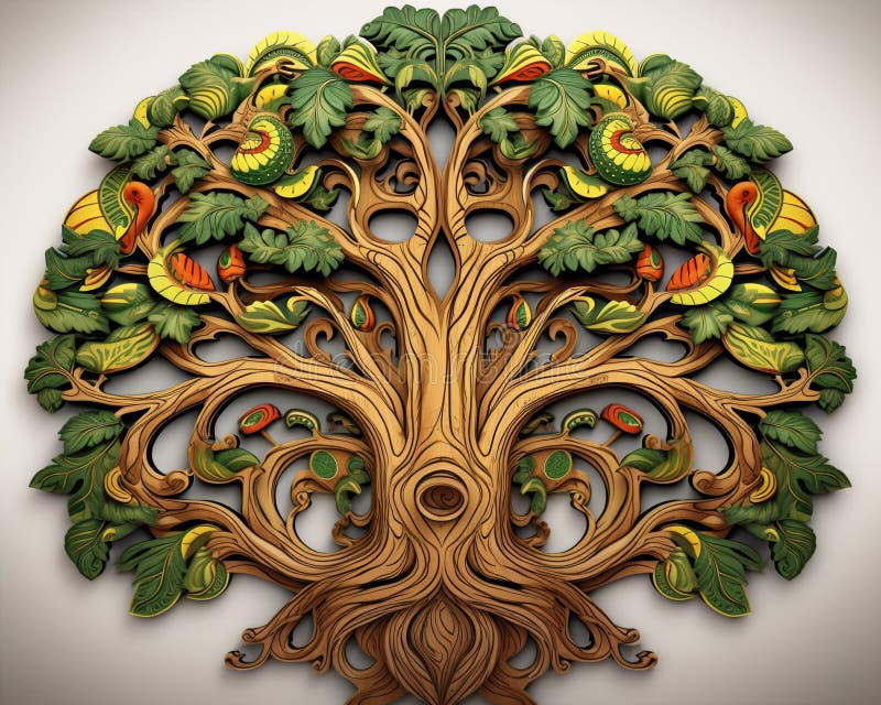 The Tree of Life is Made of Wood and Has Leaves and Fruit on it Stock ...