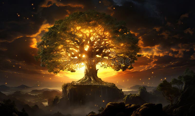 The Tree of Life at Night stock illustration. Illustration of life ...