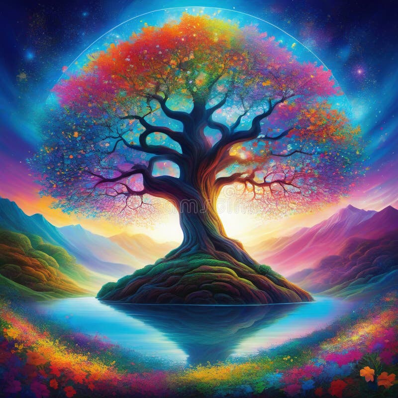 The Tree of Life in a Psychedelic Created with Stock Illustration ...