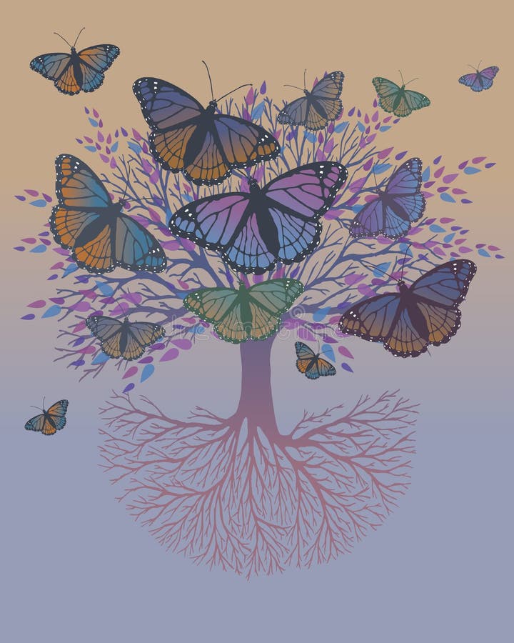 Butterfly tree stock illustration. Illustration of bush - 22705676