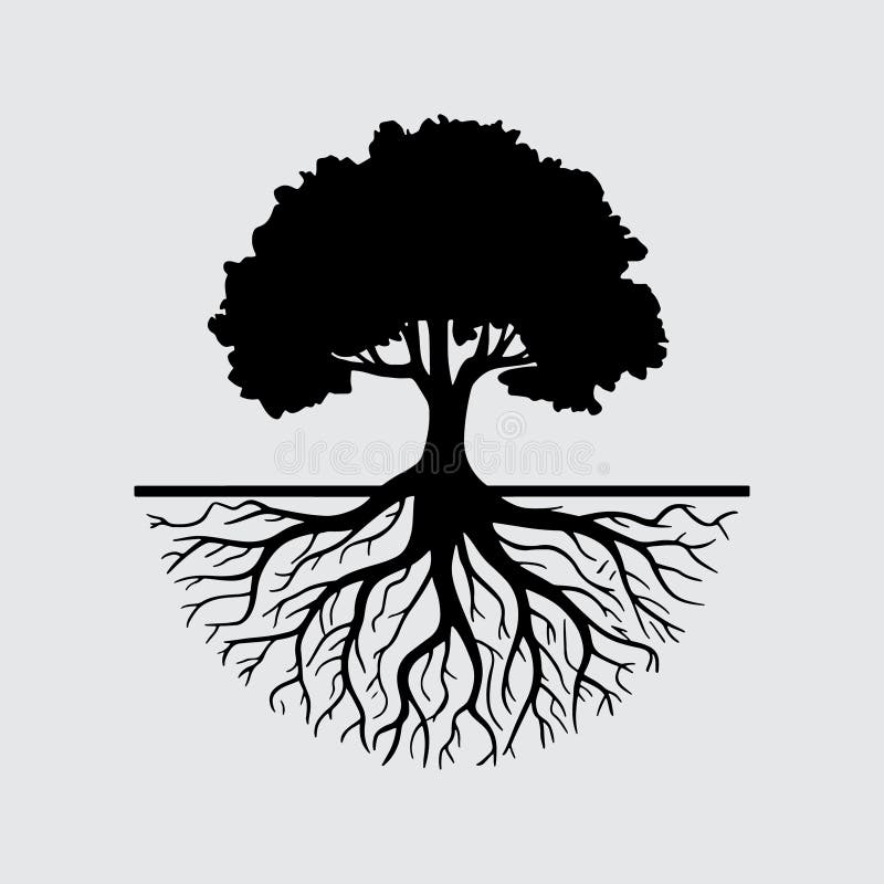 Tree of Life with Roots Silhouette Vector Stock Illustration ...