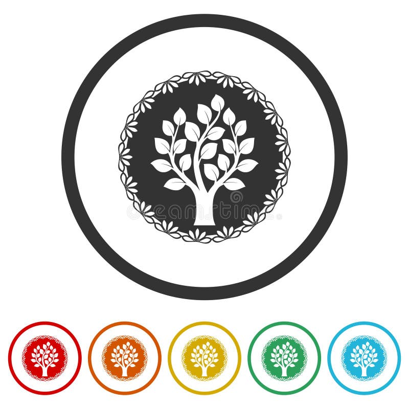 Tree of Life Icon, Sign, Logo, Button, Illustration with Tree and Roots ...