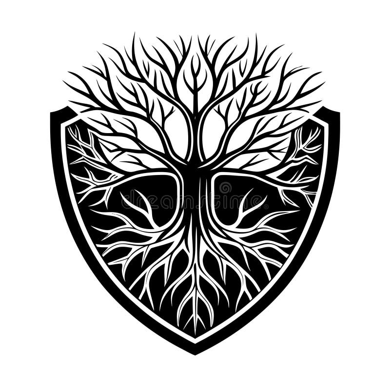 Tree of Life Shield Symbol - Black and White Vector Illustration Stock ...