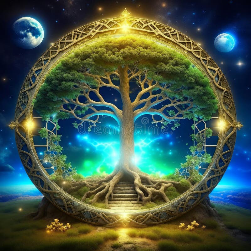 Tree of Life in a Space Portal. Stock Illustration - Illustration of ...