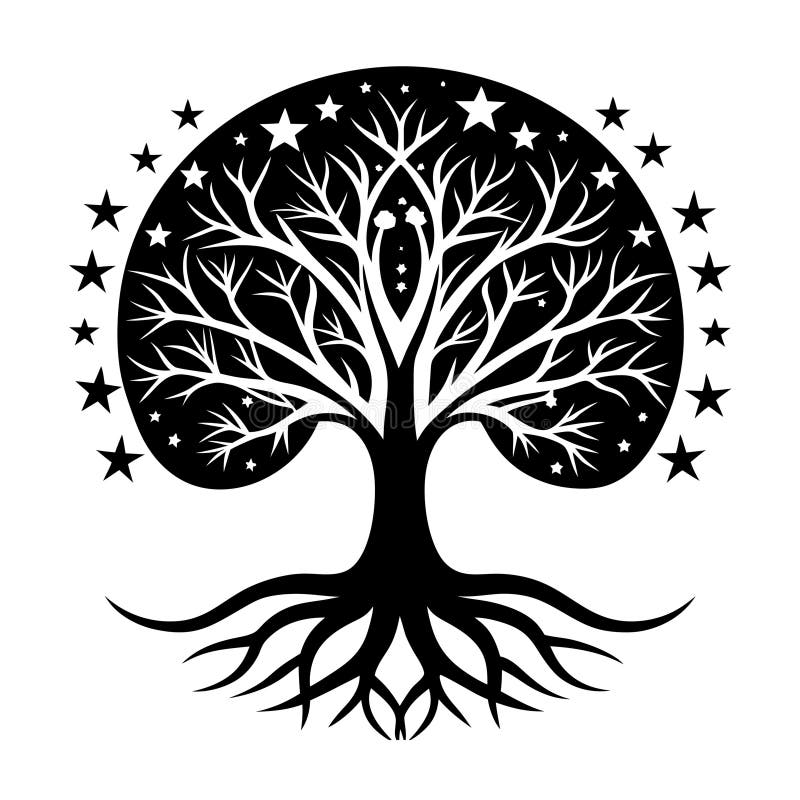 Tree of Life with Stars Vector Illustration, Celestial Tree, Magic ...