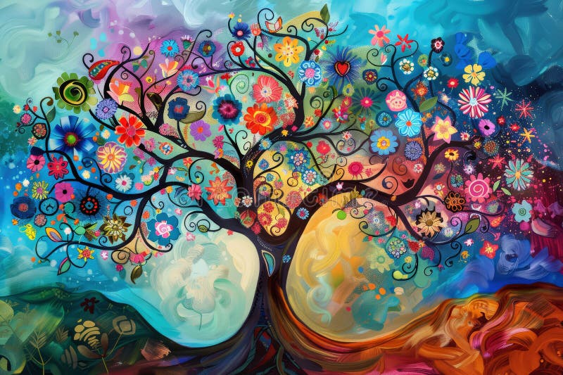 Tree of Life Symbol Abstract Background, Flower of Life Pattern Stock ...