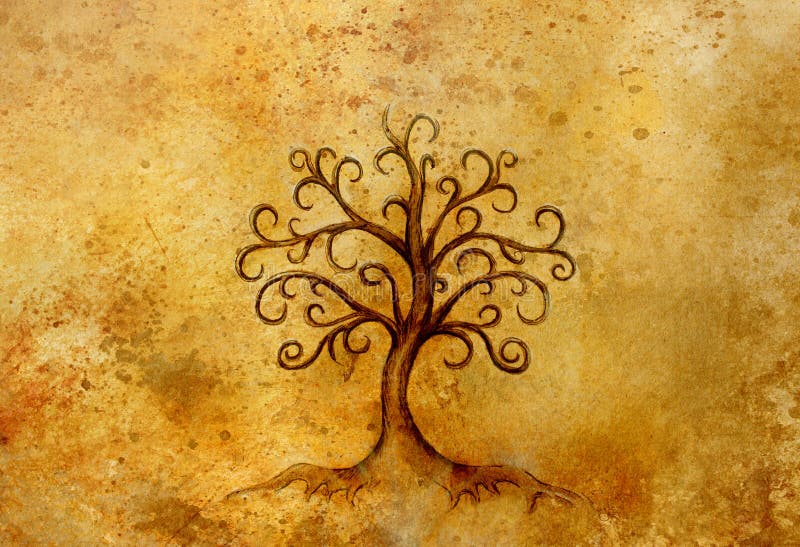 Tree of Life Symbol on Structured Background, Yggdrasil. Stock ...