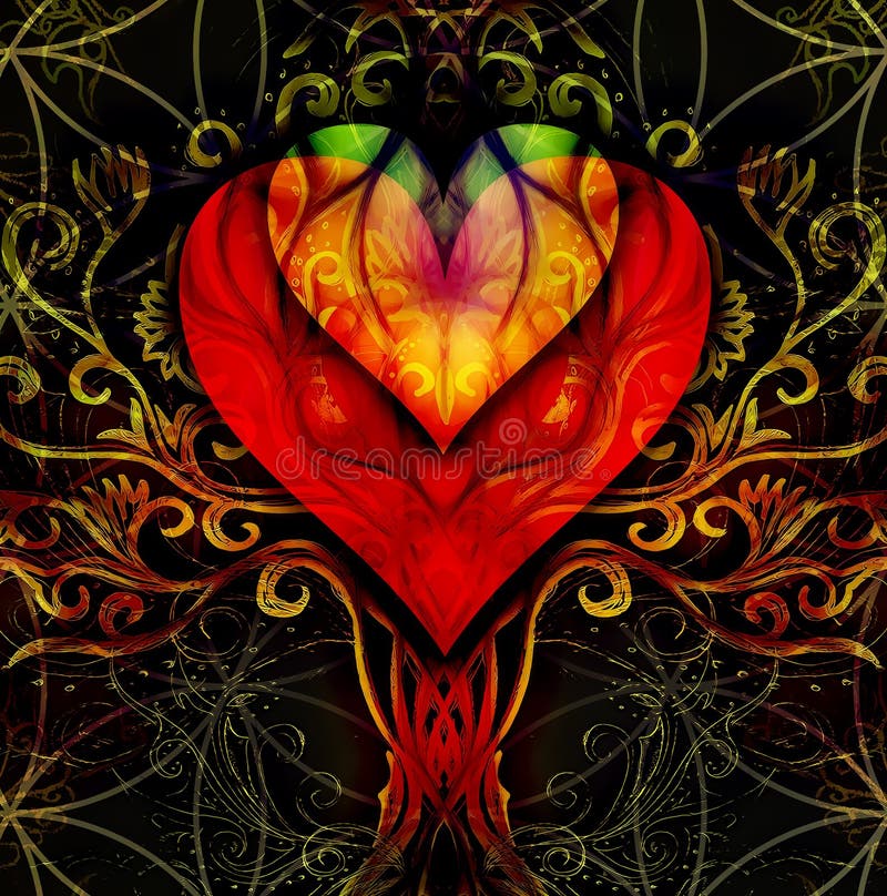 Tree of Life Symbol on Structured Ornamental Background with Heart ...