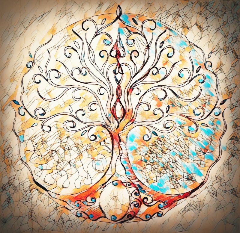 Tree of Life Symbol on Structured Ornamental Background, Yggdrasil ...