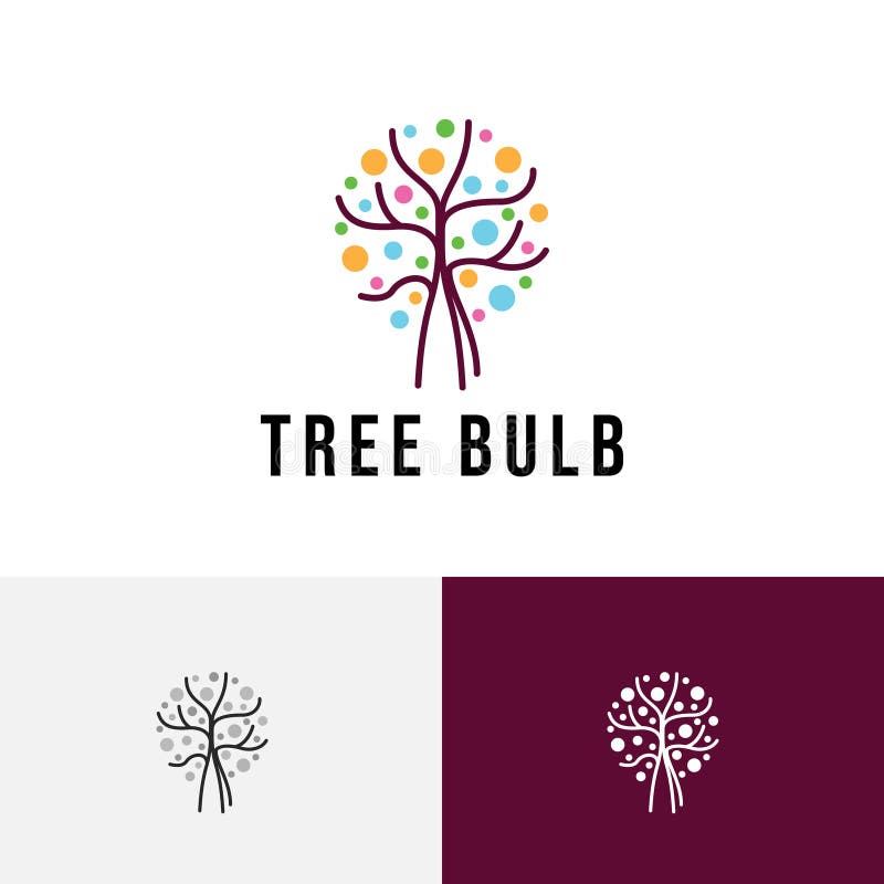 Tree Light Bulb Natural Power Electricity Colorful Logo Stock Vector ...