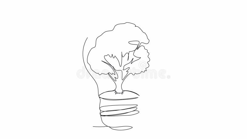 Tree in a Light Bulb. One Line Drawing Animation with Alpha Channel ...
