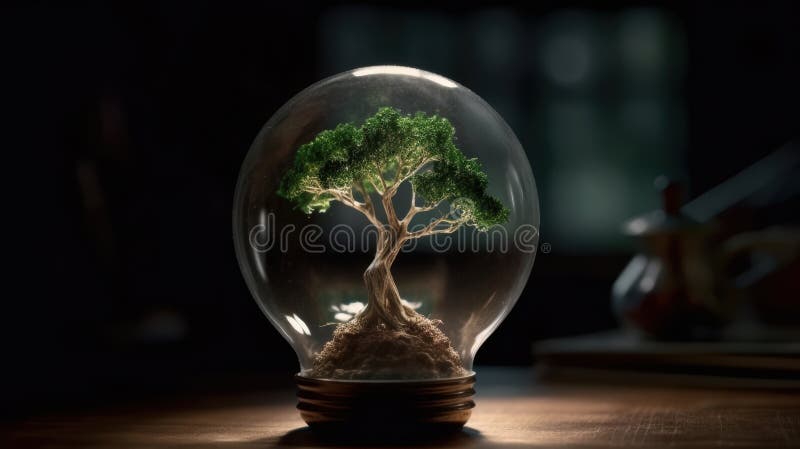 Tree in Light Bulb. Created by Generative Artificial Intelligence Stock ...