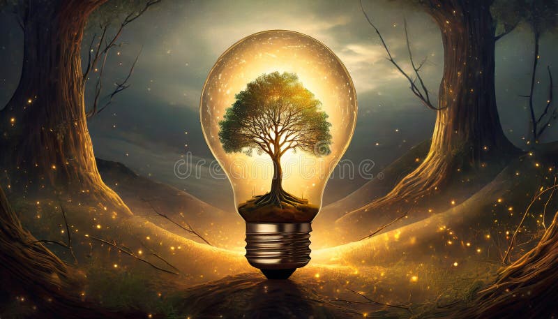 Tree in light bulb stock illustration. Illustration of evening - 312469558