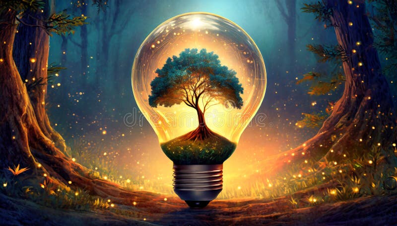 Tree in light bulb stock illustration. Illustration of evening - 312469549