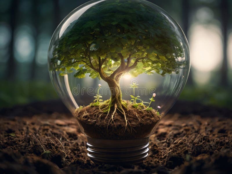 Tree in Light Bulb Trees Growing on the Ground Stock Illustration ...