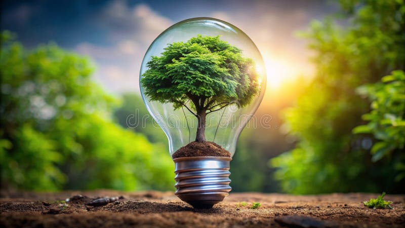 Tree in Light Bulb Trees Growing on the Ground Stock Illustration ...