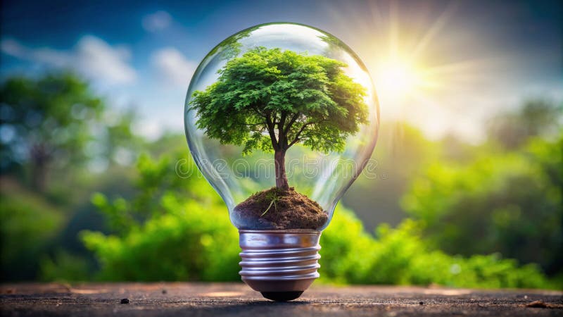 Tree in Light Bulb Trees Growing on the Ground Stock Illustration ...