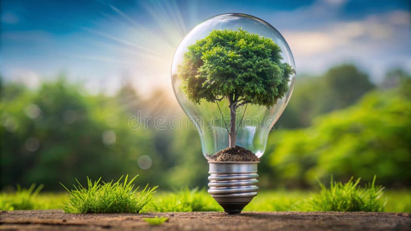 Tree in Light Bulb Trees Growing on the Ground Stock Illustration ...