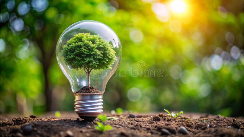 Tree in Light Bulb Trees Growing on the Ground Stock Illustration ...