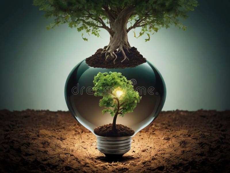Tree in Light Bulb Trees Growing on the Ground Stock Illustration ...