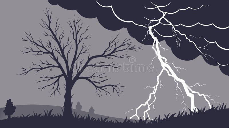 Tree in Lightning Storm. Dynamic Nature Power, Vector Design Generative AI Stock Vector ...