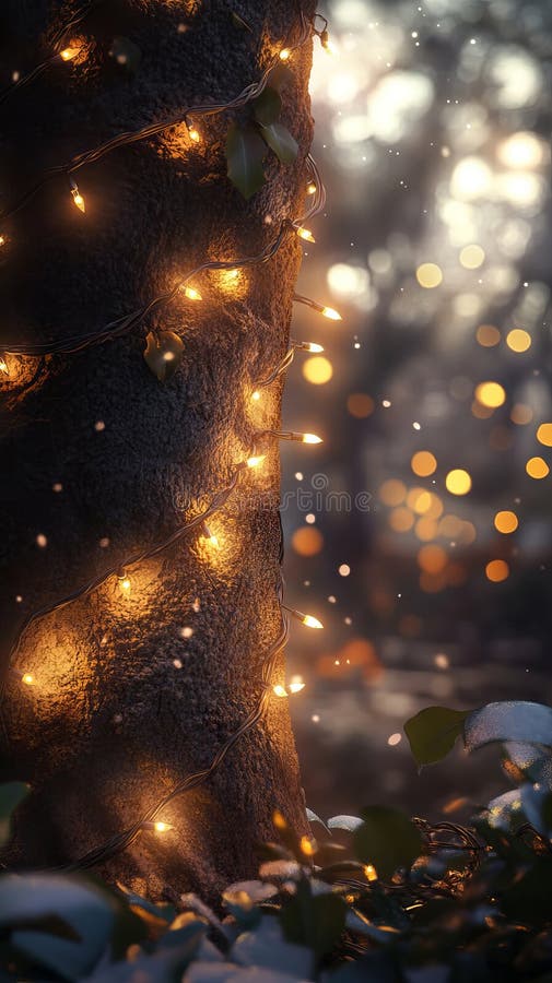 A Tree with Lights Wrapped Around it Stock Illustration - Illustration ...