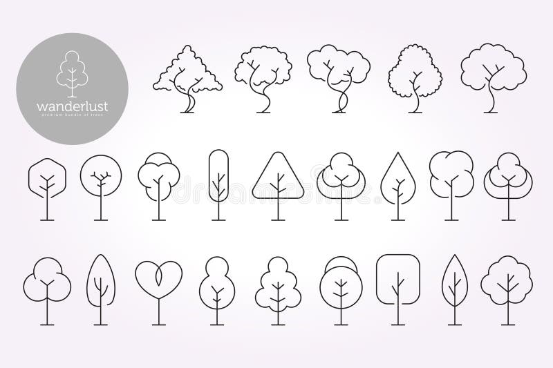 Tree Line Art Icon Logo Template Bundle Collection. Illustration Design ...