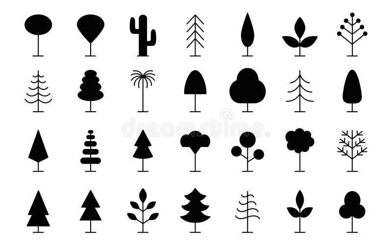 Tree Line Icon Set. Vector Logo Shapes Collection Stock Vector ...