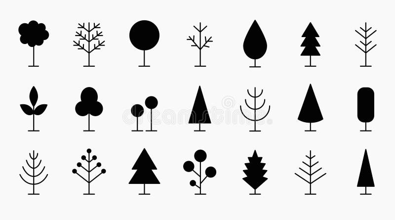 Tree Line Icon Set. Vector Logo Shapes Collection Stock Vector ...