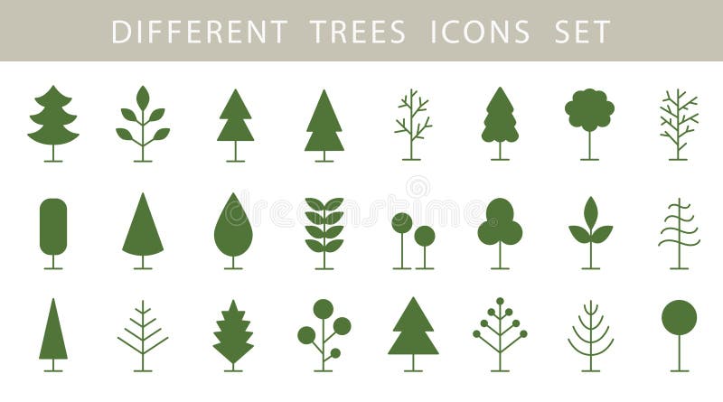 Tree Line Icon Set. Vector Logo Shapes Collection Stock Vector ...