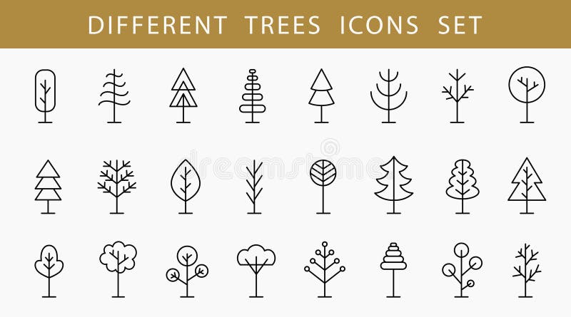 Tree Line Icon Set. Vector Logo Shapes Collection Stock Vector ...