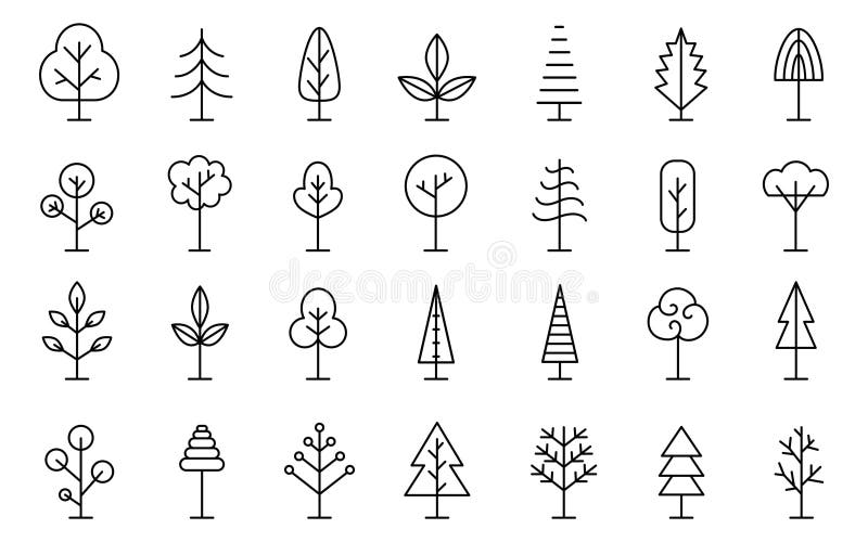 Tree Line Icon Set. Vector Logo Shapes Collection Stock Vector ...