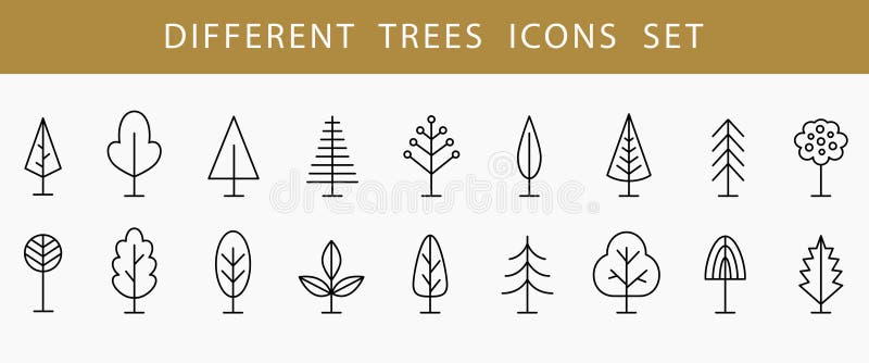 Tree Line Icon Set. Vector Logo Shapes Collection Stock Illustration ...