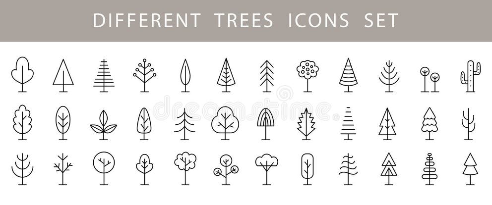 Tree Line Icon Set. Vector Logo Shapes Collection Stock Vector - Illustration of garden, simple ...