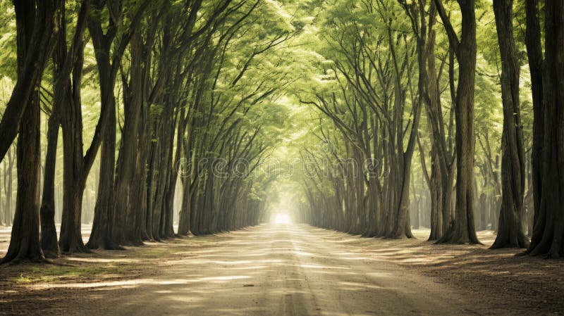 Tree-lined Path in a Forest with Sunlight Filtering through the ...