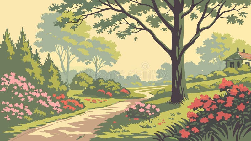 Tree Lined Path, Nature Walkway Scene, Vector Design Generative AI ...