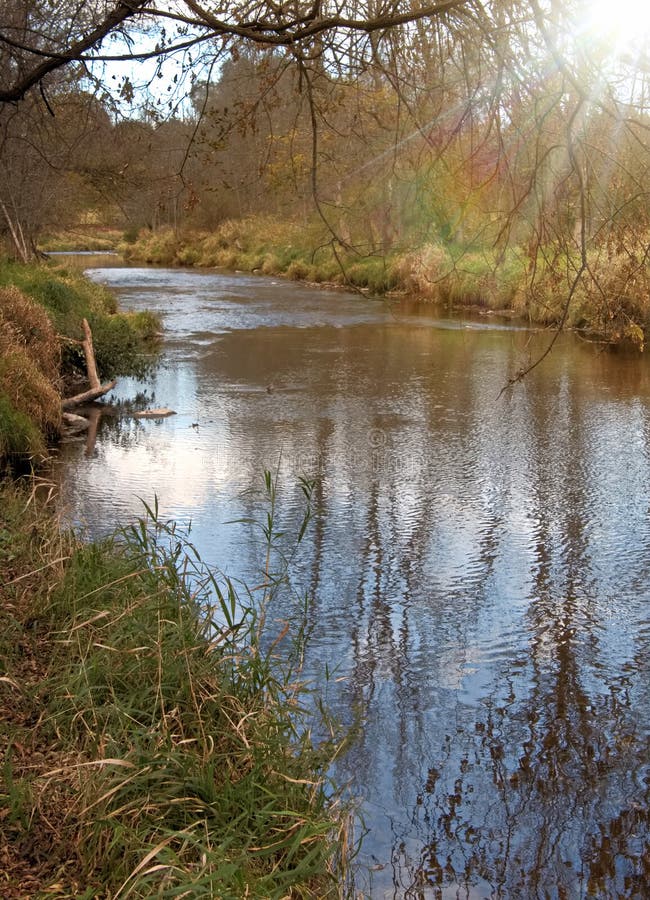 Beautiful River Reflections Landscape with Sunshine Rainbow Stock Image ...