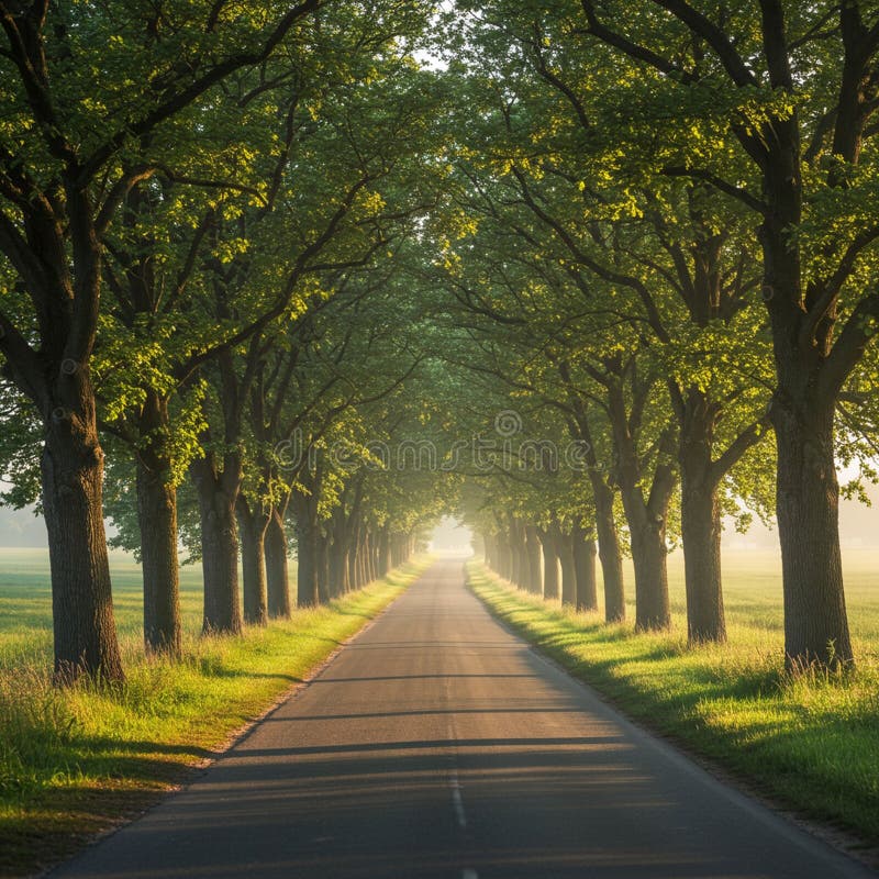 Tree-lined Road with Tall, Leafy Trees Forming an Arch Overhead ...