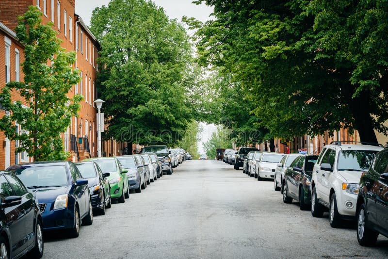 Tree Lined Street of Historic Brownstone Buildings in a Greenwich ...