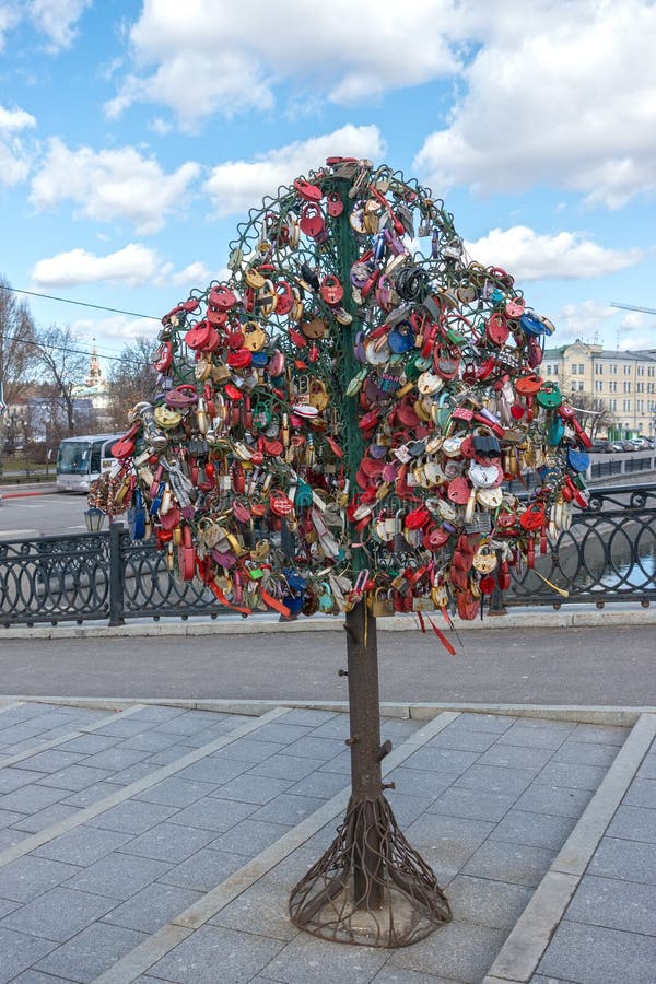 Tree with the Locked Wedding Locks on the Bridge of Love. Stock Photo ...